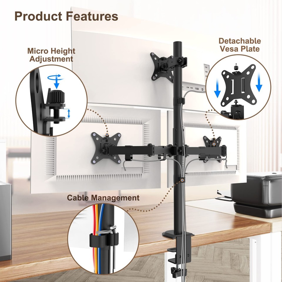 PUTORSEN Triple Monitor Arm, 30.5 inch Tall pole Triple Monitor Stand ...
