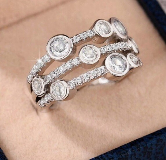 Silver statement stacking bubble rain dance ring clear jewels all sizes | eBay UK