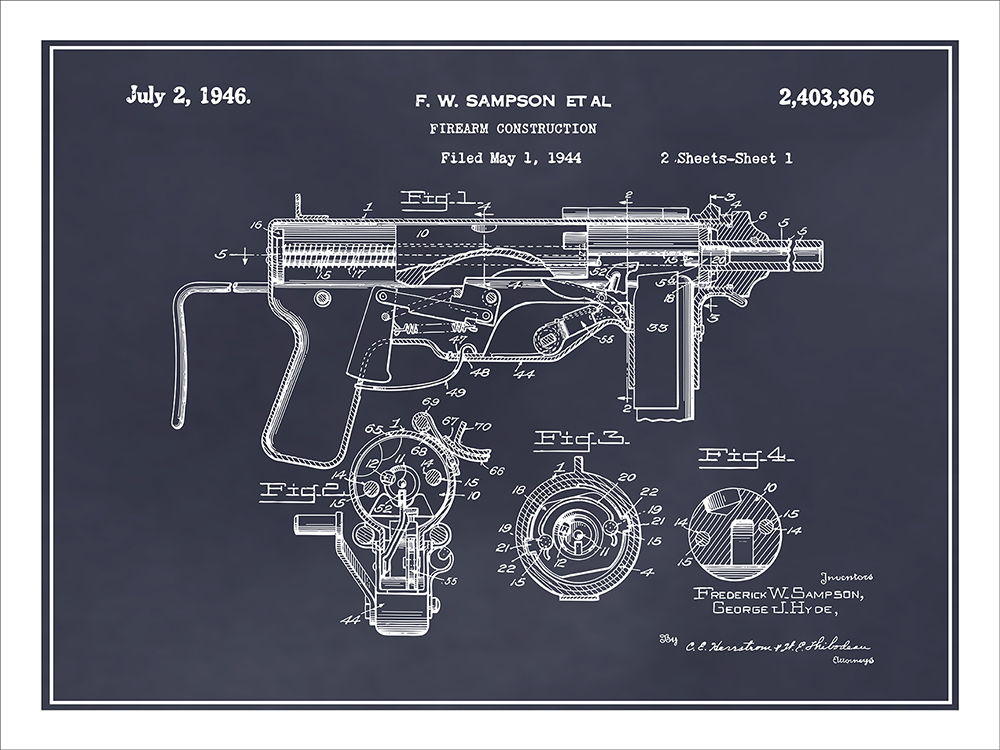 1944 M3 Submachine Gun - Grease Gun Patent Print Art Drawing Poster | eBay
