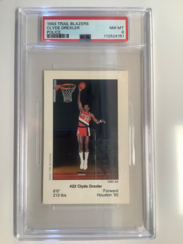 1983 Trail Blazers Police CLYDE DREXLER XRC Rookie Card NM-MT PSA 8 Pop ...