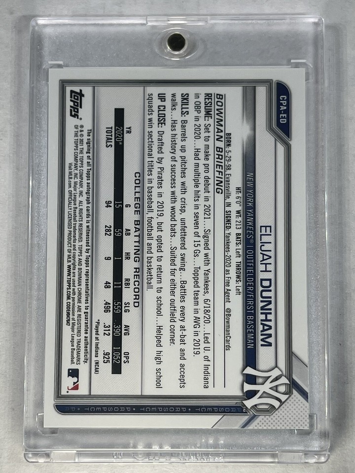 2021 Bowman Chrome #CPA-ED Elijah Dunham 1st Bowman SP /99 Green Auto ...