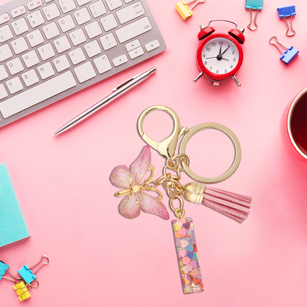 Key Ring Charm Letter I Keychain Pink Tassel Butterfly Key Ring for ...