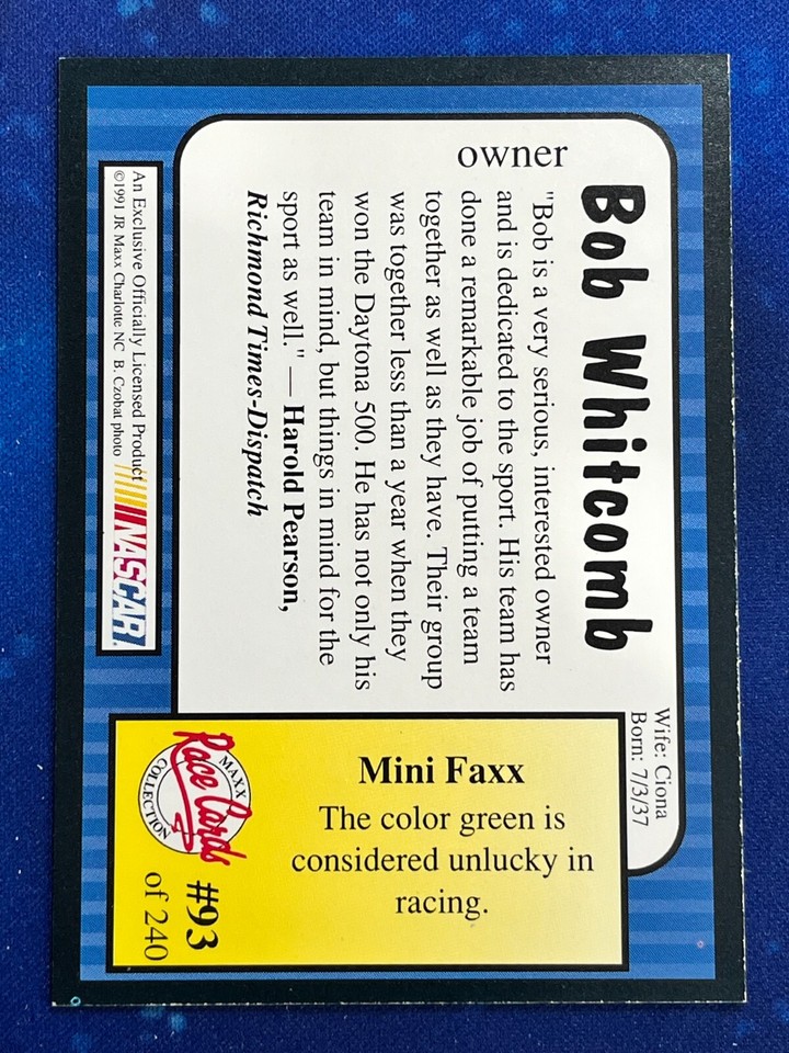 Bob Whitcomb 1991 Maxx #93 | eBay