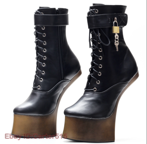 Womens Fashion Sexy Lace Up Ankle Boots Lock Cosplay Shoes Heelless ...