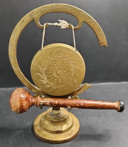 Vintage Hand Etched Brass Metal Gong with Hammer Decorative 6” | eBay