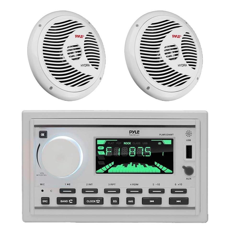 Pyle Marine Bluetooth Receiver, 6x 6.5'' 150W White Speakers, Amp w/Kit ...