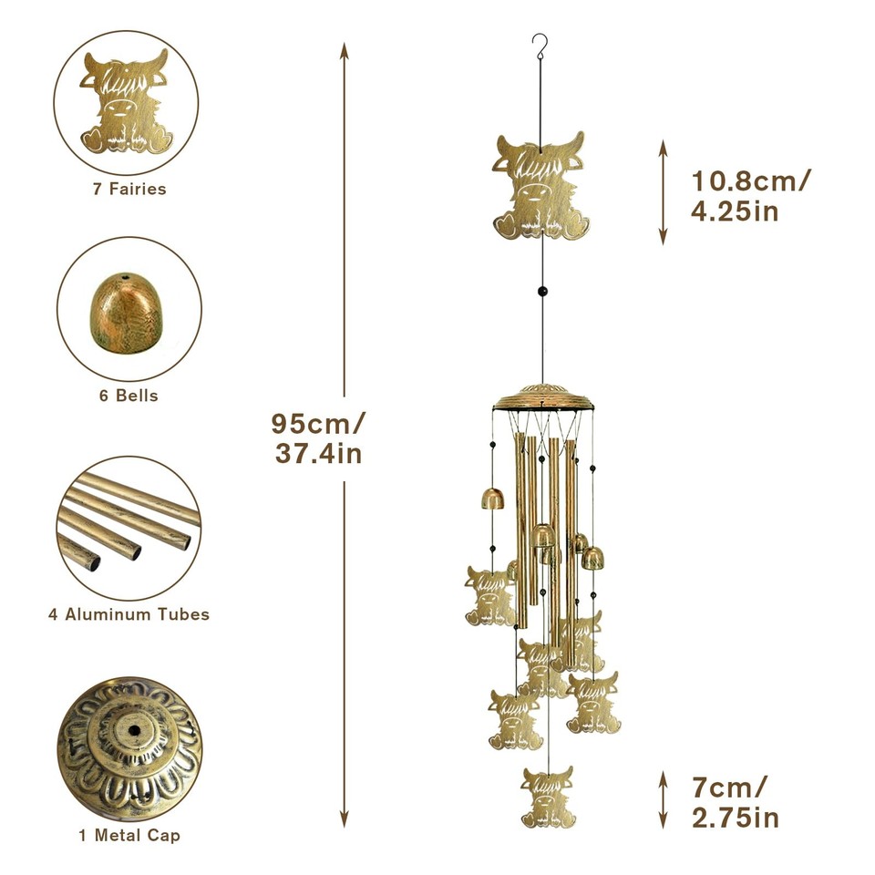 Wind Chimes Outdoor Metal for Home Lawn Porch M, Highland Cow | eBay UK