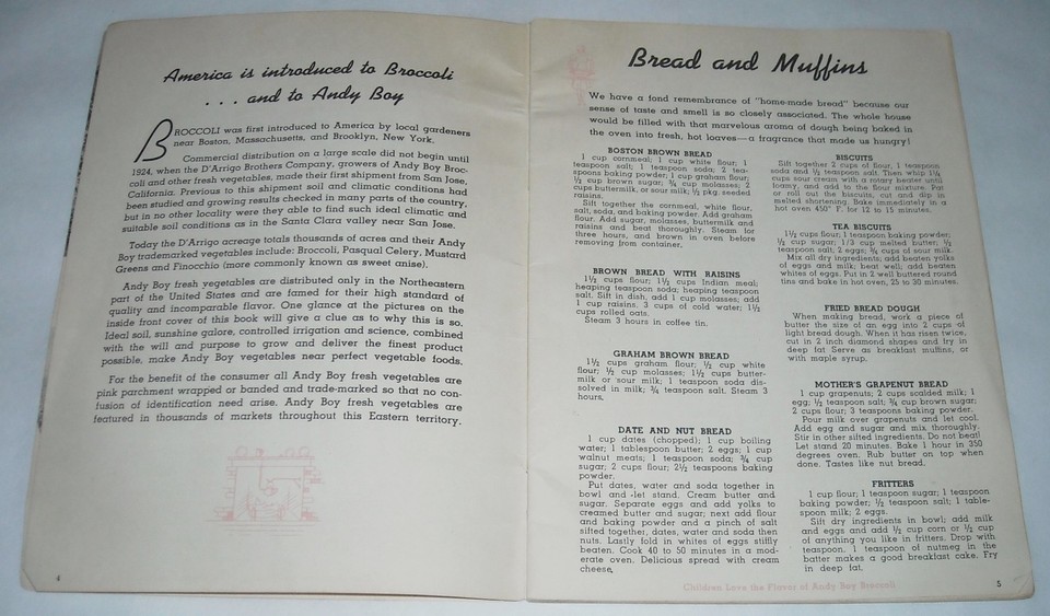 Vintage ANDY BOY Old New England Recipes COOKBOOK D’Arrigo Boston MA M ...