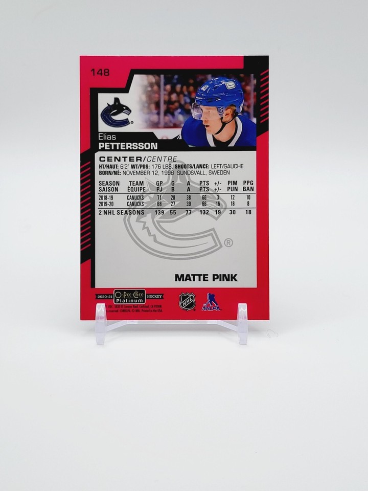 Elias Pettersson "MATTE PINK" 2020-21 O-Pee-Chee Platinum #148 ...