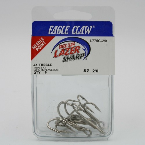 Eagle Claw Lazer Sharp L775G 4X Treble 5 Pack Fishing Hooks Size 2/0 | eBay