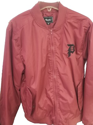 Primitive Men's Medium Red/Burgundy Embroidered Full Zip Bomber Jacket ...