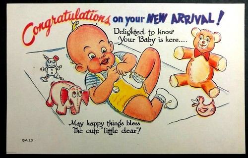 A Noble New Born Baby Congratulations Comic Postcard Stuffed Animals ...