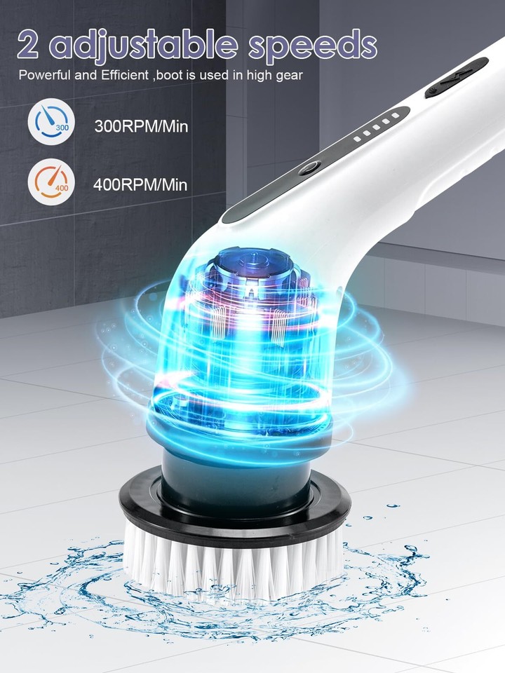 9 IN 1 Electric Spin Scrubber Cordless Cleaning Brush Bathroom Rotating ...