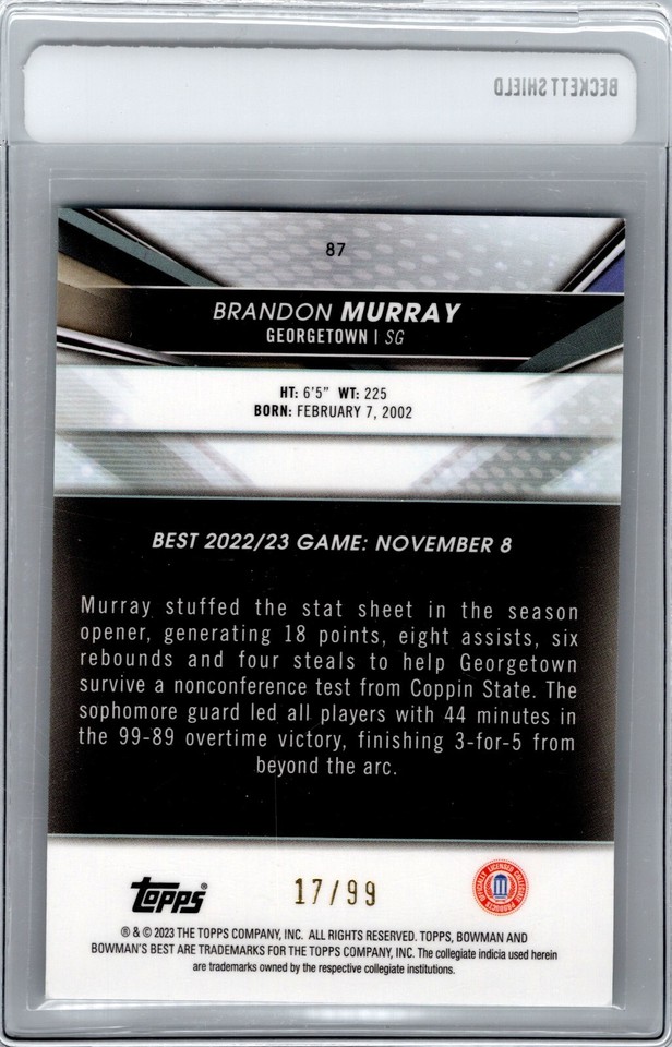 2022-23 Bowman Best U Brandon Murray Rookie Georgetown #87 Green ...