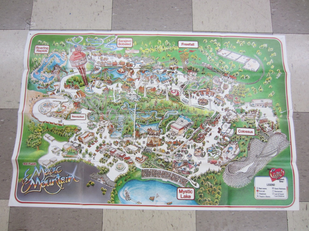 Vintage 1984 Six Flags MAGIC MOUNTAIN Map Poster Souvenir 38" x 25 ...