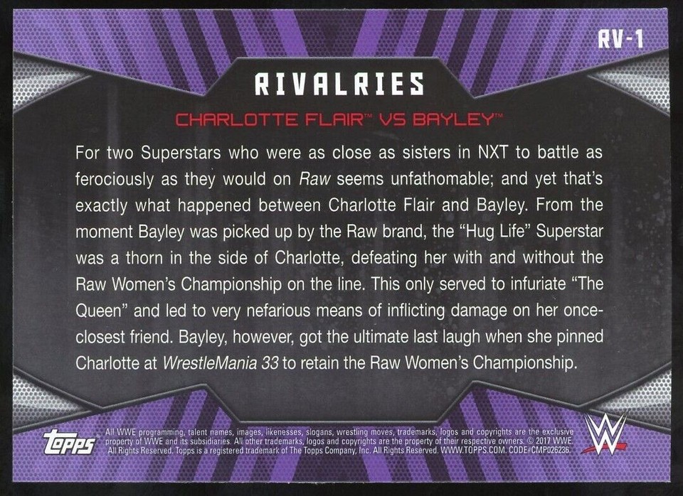 2017 Topps WWE Women's Division Charlotte Flair Rivalries Bayley | eBay