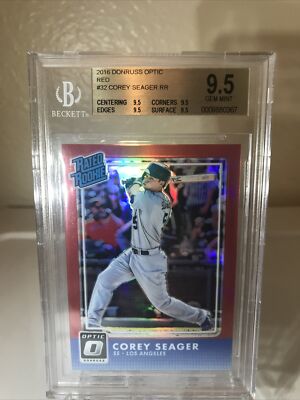 COREY SEAGER ROOKIE CARD 2016 DONRUSS OPTIC RATED ROOKIE RED 88/99 BGS ...