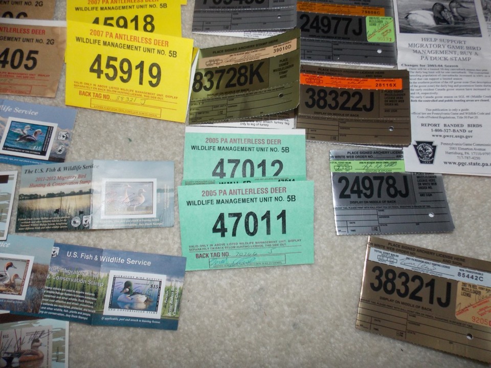 PENNSYLVANIA HUNTING LICENSES ANTLERLESS DEER LICENSE DUCK STAMPS 2005 ...