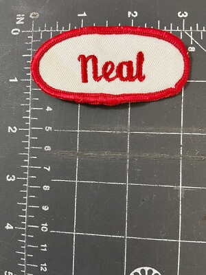 Vintage Neal Name Tag Patch Badge Script Cursive White Red Oil & Gas ...