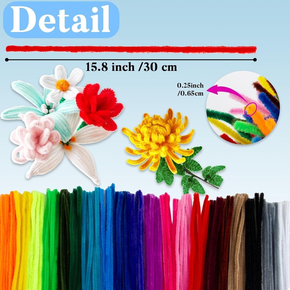 Pipe Cleaners Craft Supplies - Chenille Stems Fuzzy Craft Wire for Hand ...