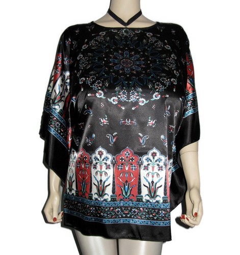 Nordstrom~Satin Tunic Sizes 1X -3X Artsy Boho Indian Mandela Print NWT ...