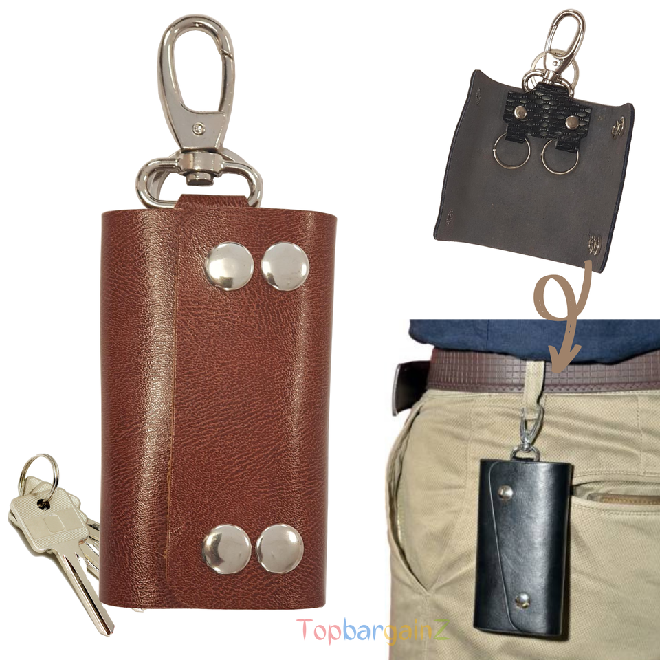 Genuine Leather Wallet Case Key Holder Key Ring Pouch Brown Keyrings ...
