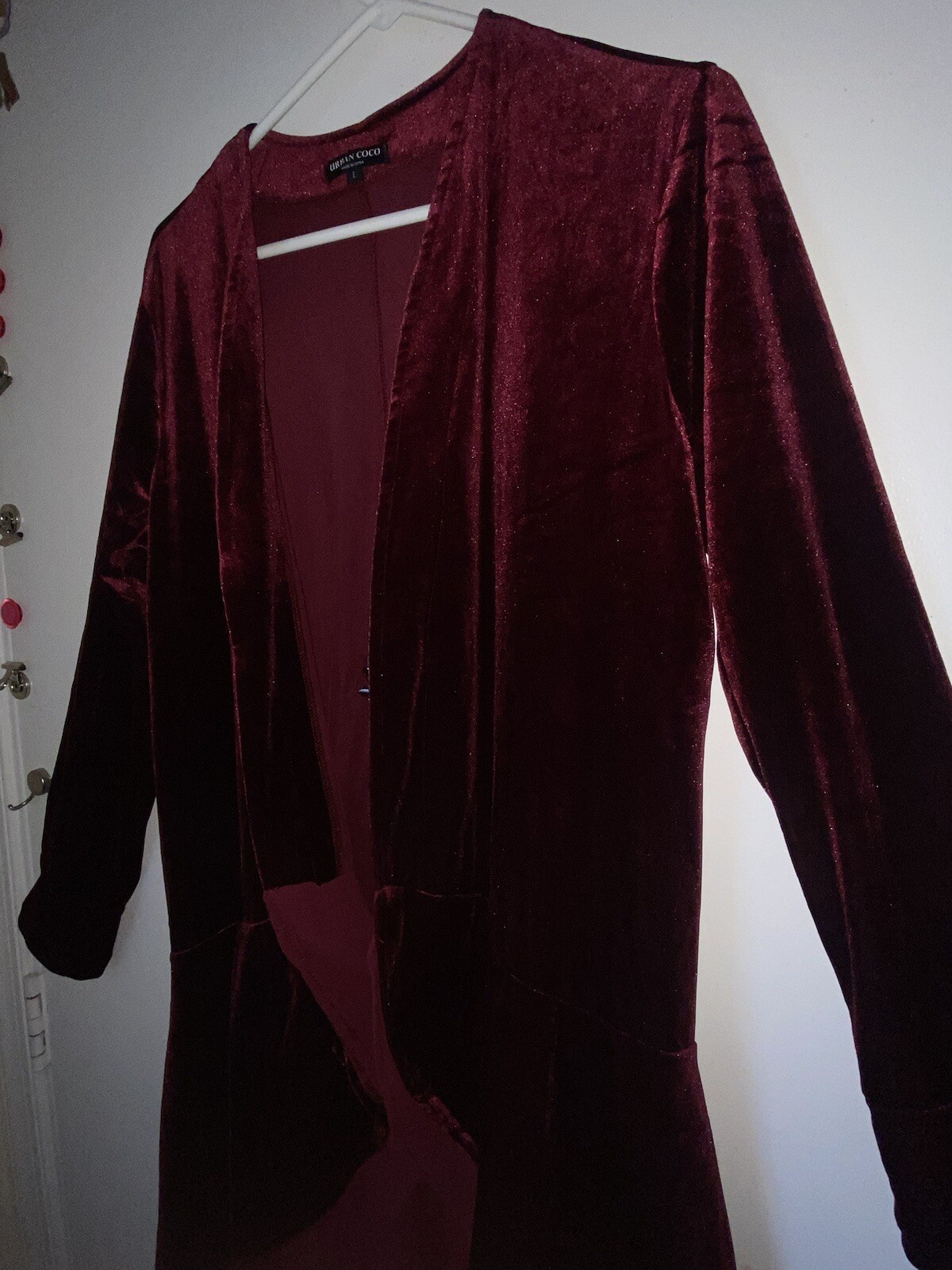 Womens Large Red Velvet Cardigan Texture Cover Up Open Front Dusted ...