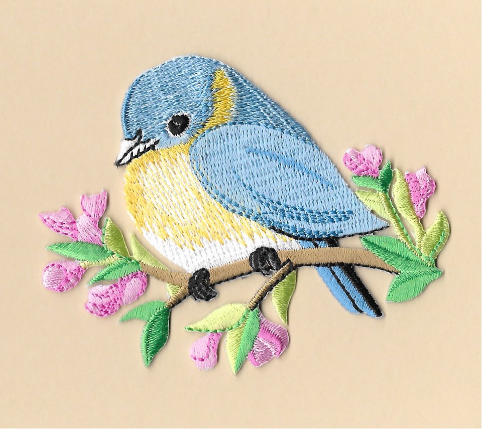 Bird - Blue Bird - Flowers - Spring - Embroidered Iron On Applique ...