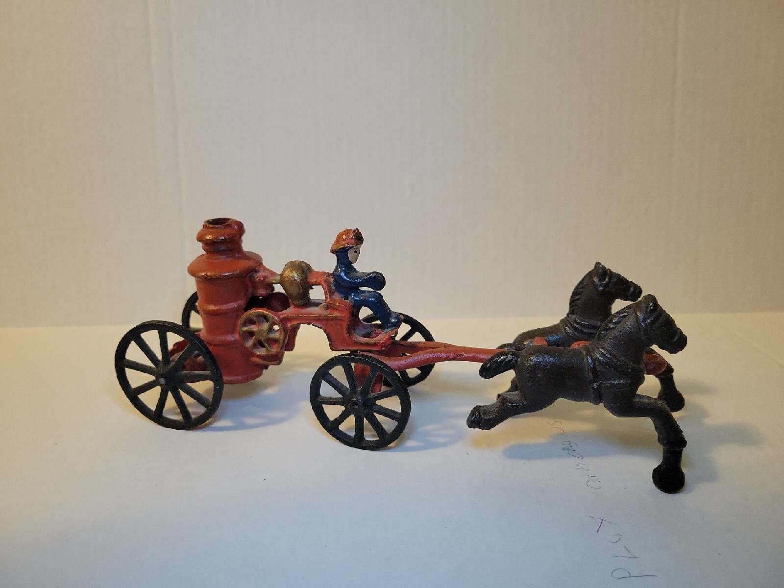Vintage Cast Iron Horse Drawn Steam Pumper Fire Wagon Buggy Firefighter ...