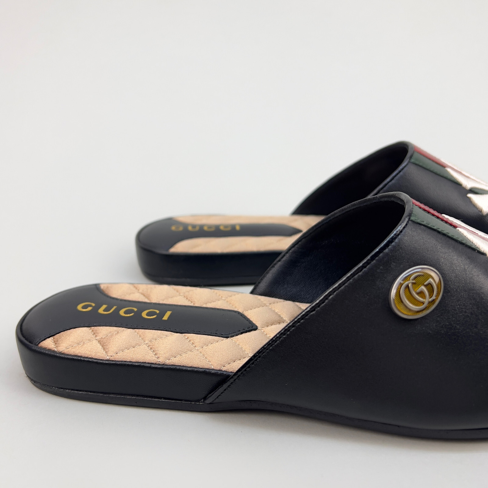 New GUCCI NY Yankees Web mule black leather 4.5 G or 8.5 US 38.5 EUR ...