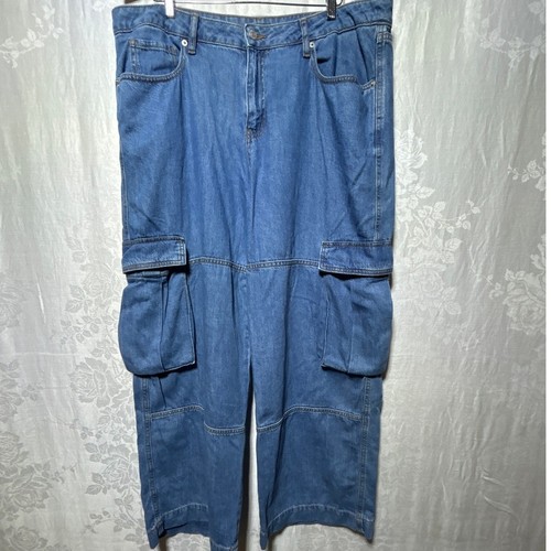 Wild Fable Jeans 16R Wide Leg Cargo NEW Mid Rise Baggy Fair Trade Blue ...