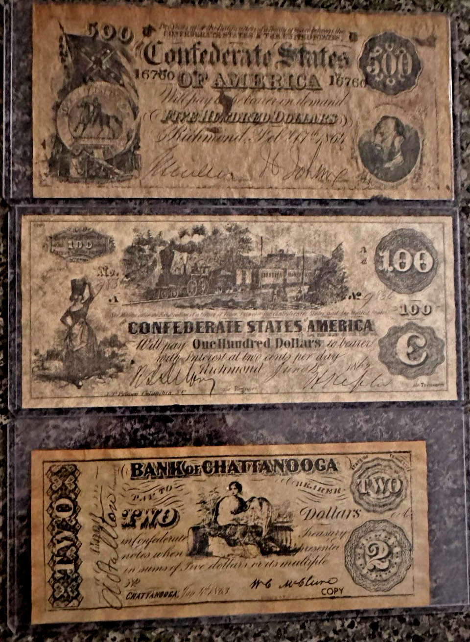 Lot of 3 Confederate States of America Bills $500, $100 & $2 | eBay