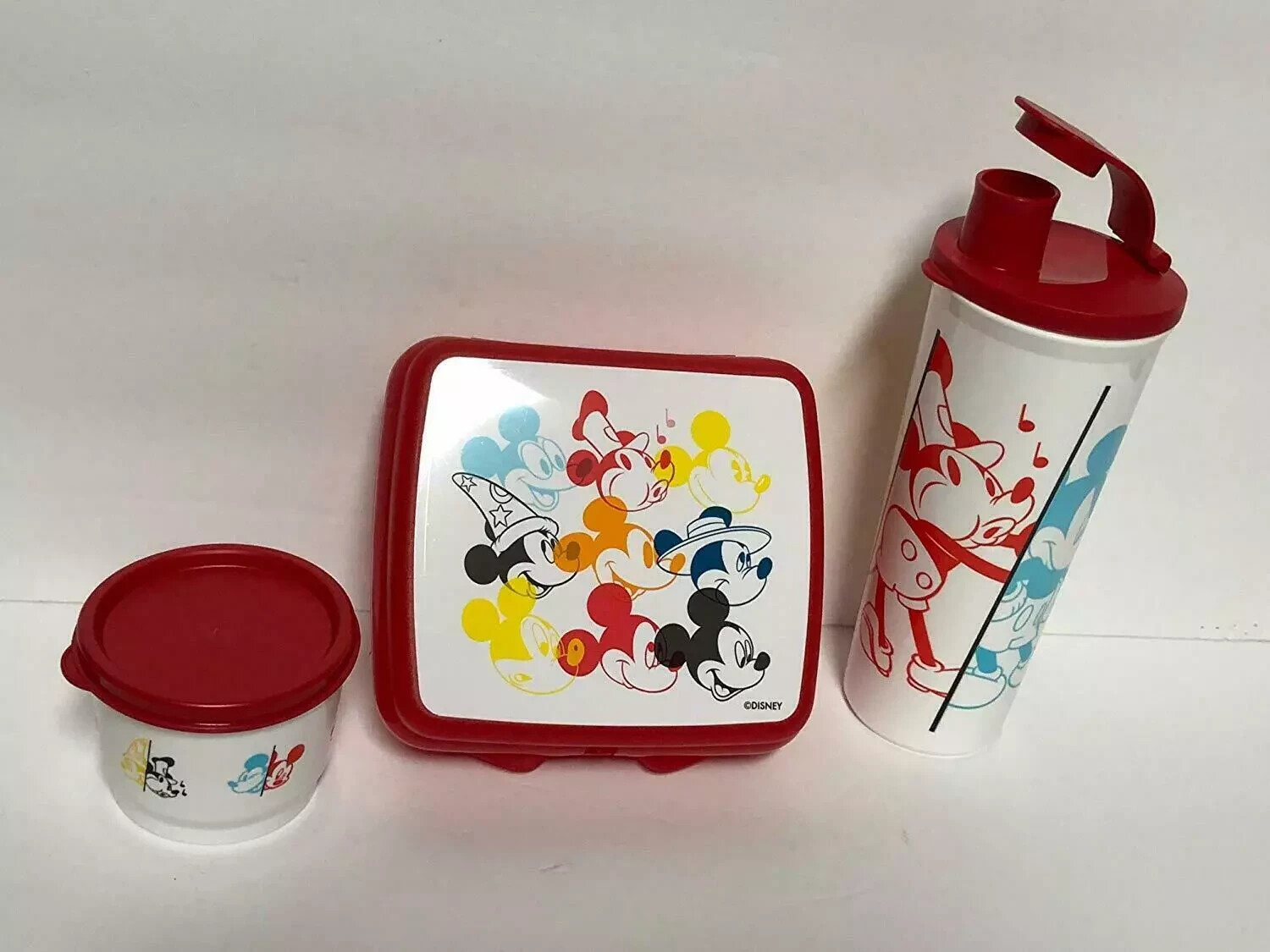 Tupperware Mickey Mouse Lunch Set - Sandwich Keeper, Snack Cup, Water ...