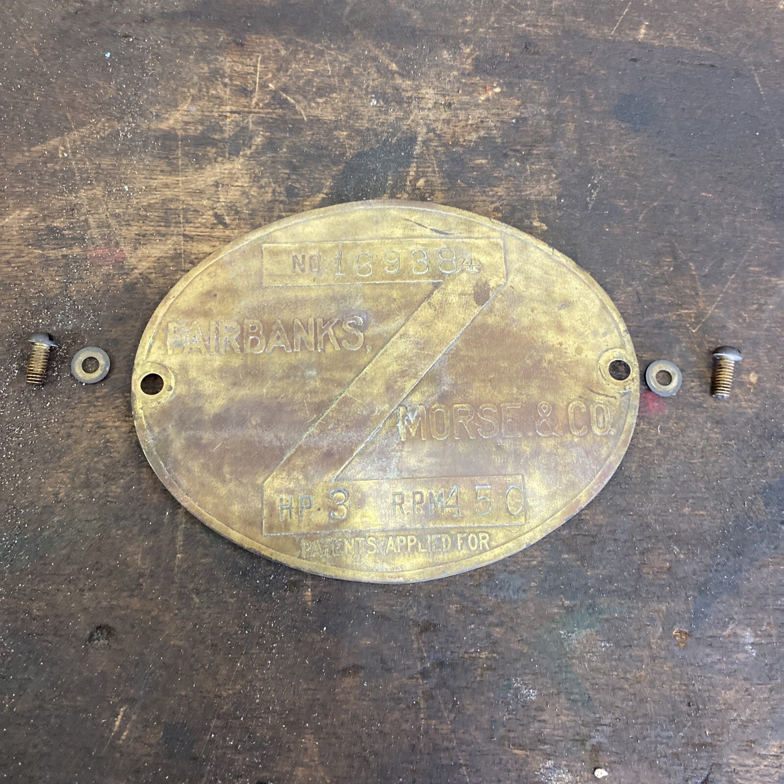 ORIGINAL BRASS NAME TAG And Bolts FAIRBANKS MORSE 3HP Z Hit Miss Gas ...