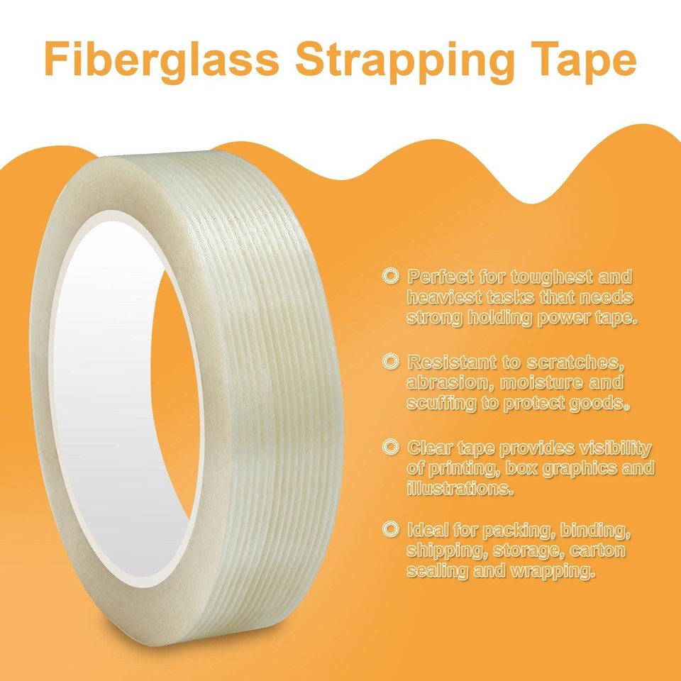 Filament Strapping Tape 2 Rolls 3/5 Inch x 27 Yards 5.9 Mil Heavy Duty ...