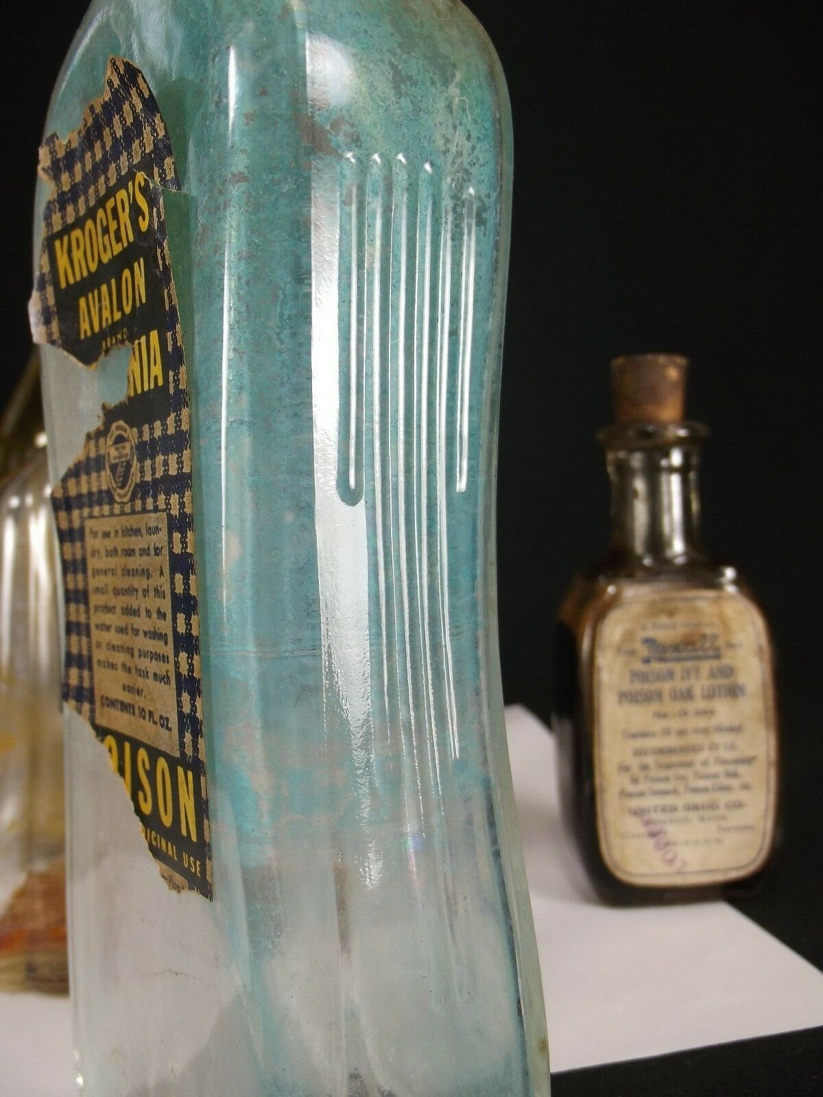 ANTIQUE BOTTLE LOT 5 total LABELS LIDS CORKS Poison Ivy Avalon Almond ...