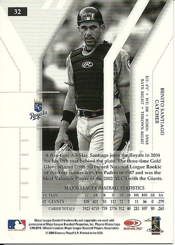 2004 Donruss Elite Turn Of The Century Benito Santiago 32 Royals 231/ ...