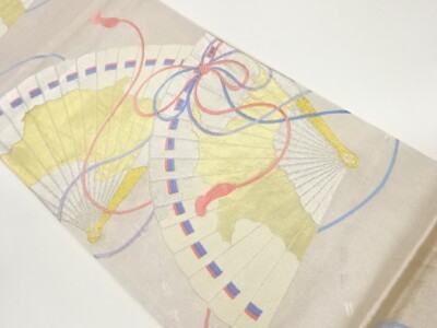 7025874: JAPANESE KIMONO / VINTAGE FUKURO OBI / WOVEN FOLDING FAN ...