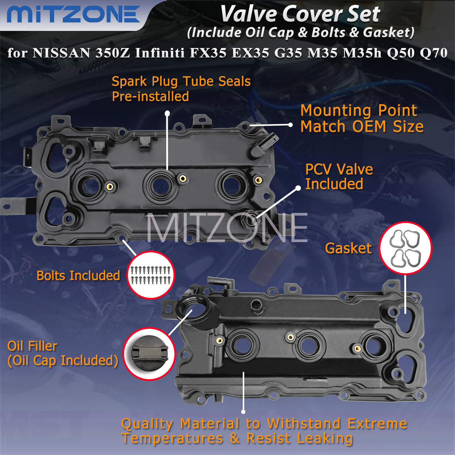 2PCS Valve Covers Set for Nissan 350Z Infiniti EX35 FX35 G35 M35 Q50 ...