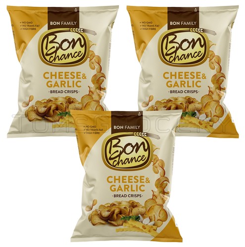 3 BON CHANCE CHEESE & GARLIC Flavor Baked Bread Crisps European Snacks ...