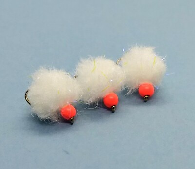 3 x Eggstasy Egg Trout Flies, White Electric UV Eggstasy Fly Red Bead ...