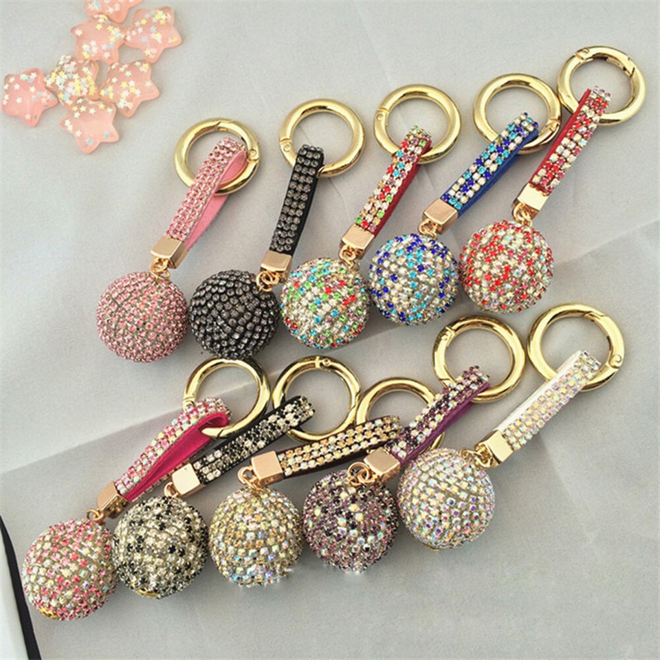 NEW Diamante Pendant Ball Rhinestone Crystal Key Ring Handbag Car ...