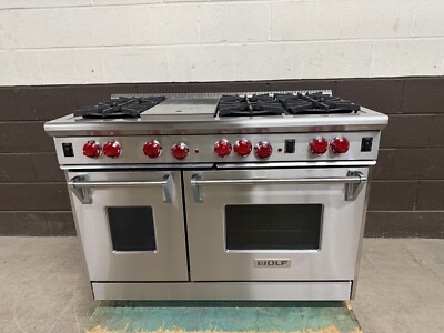 Wolf R486C - 48" PRO Gas Range Oven 6 Burners + Charboiler Red knobs (1 ...