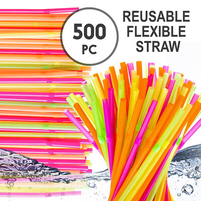 100/500pcs Reusable Flexible Drinking Straws Bendable Party Straws 21cm ...