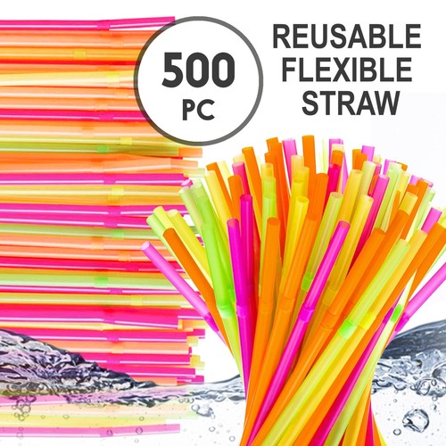 100/500pcs Reusable Flexible Drinking Straws Bendable Party Straws 21cm ...