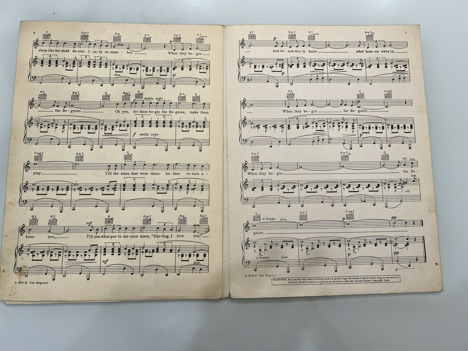Begin the Beguine by Cole Porter Sheet Music RARE Artie Shaw Favorite ...