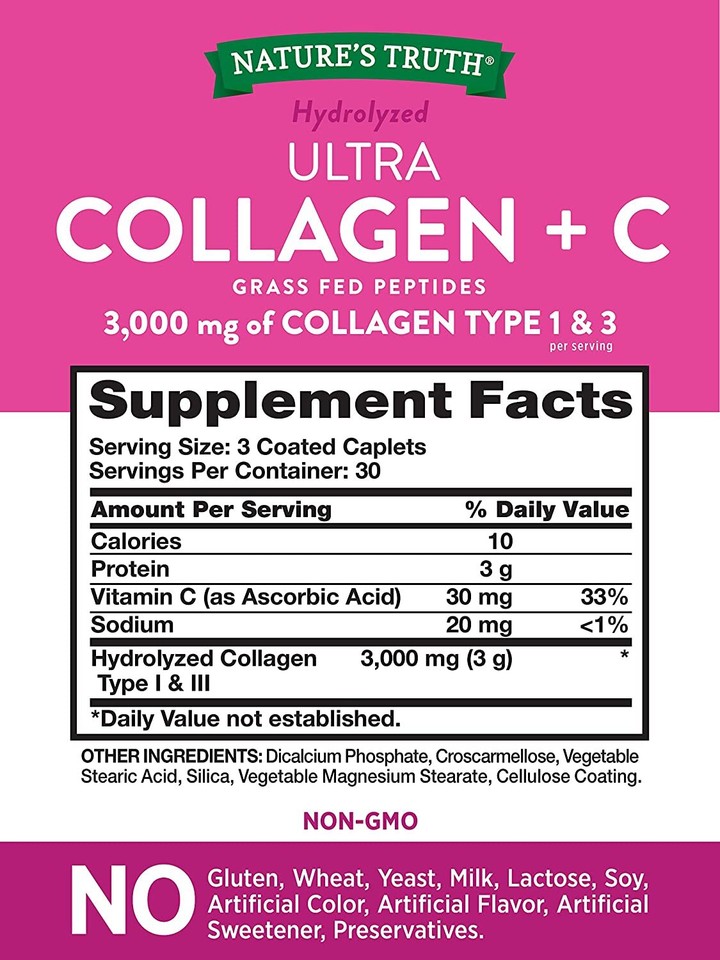Nature's Truth Ultra Collagen + C 1000mg 90 Coated Caplets ^ | eBay