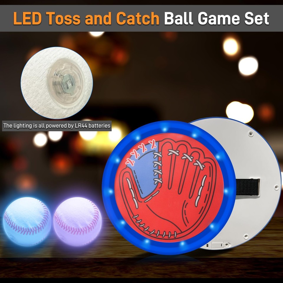 LED Toss and Catch Ball Game Set, Glow in The Dark, Baseball Catch Ball ...