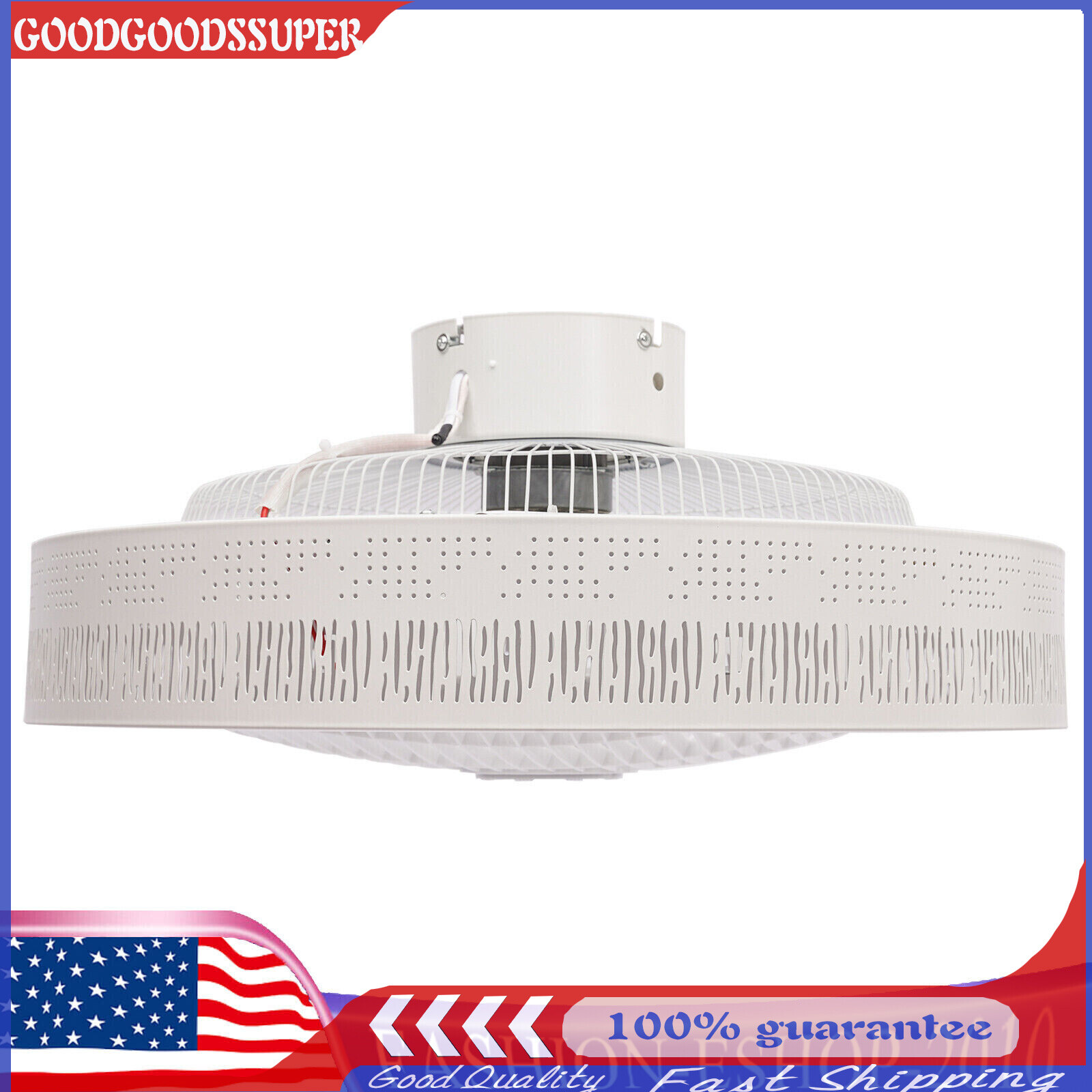 Enclosed Ceiling Fan Light Round LED Low Profile Lamp Flush Mount Fan ...