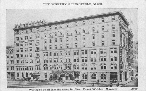 C-1910 Hotel Worthy Springfield Massachusetts Postcard roadside Graves ...